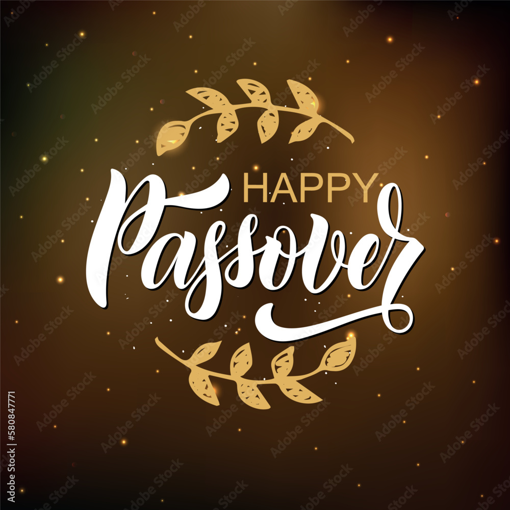 Happy Passover handwritten text. Golden letters, sparkling stars on ...