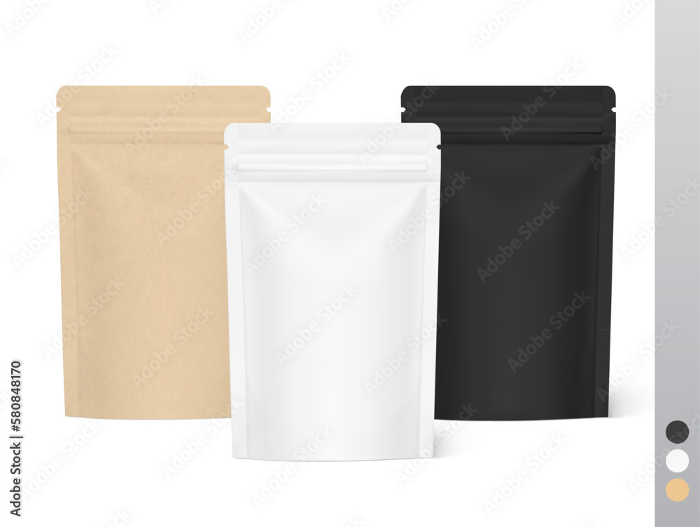 Stand up pouches mockups with ziplock mockup isolated on white ...