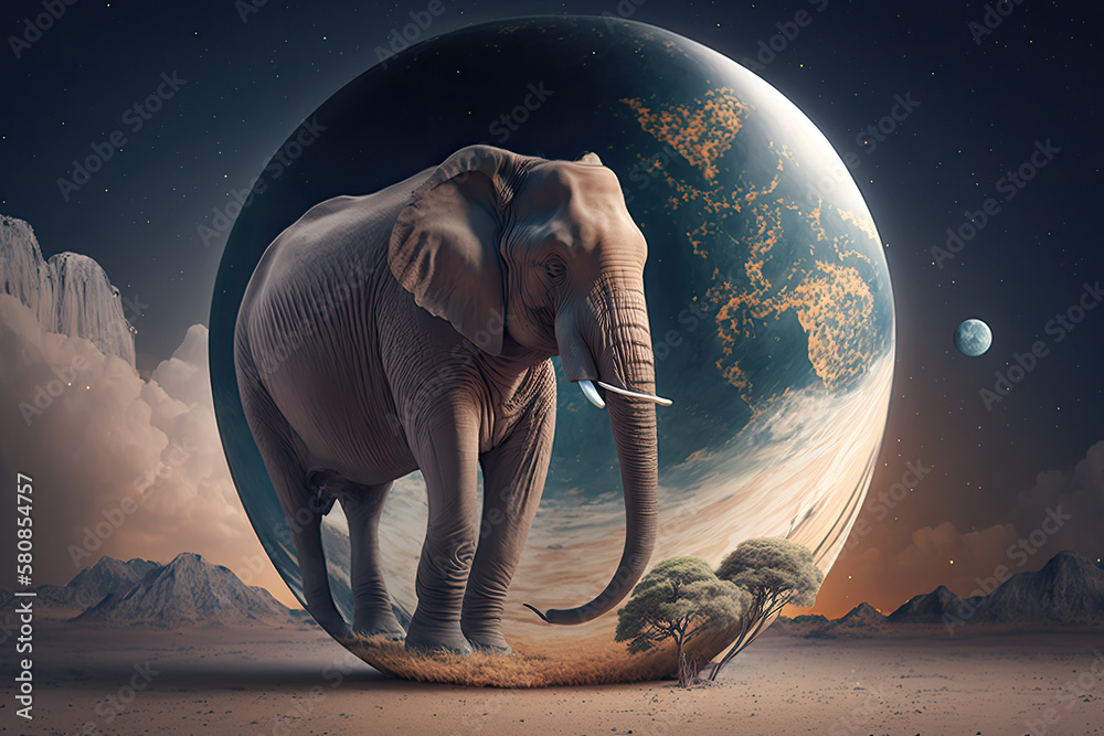 dreamlike and reality-bending background with elephant. Illustration AI ...