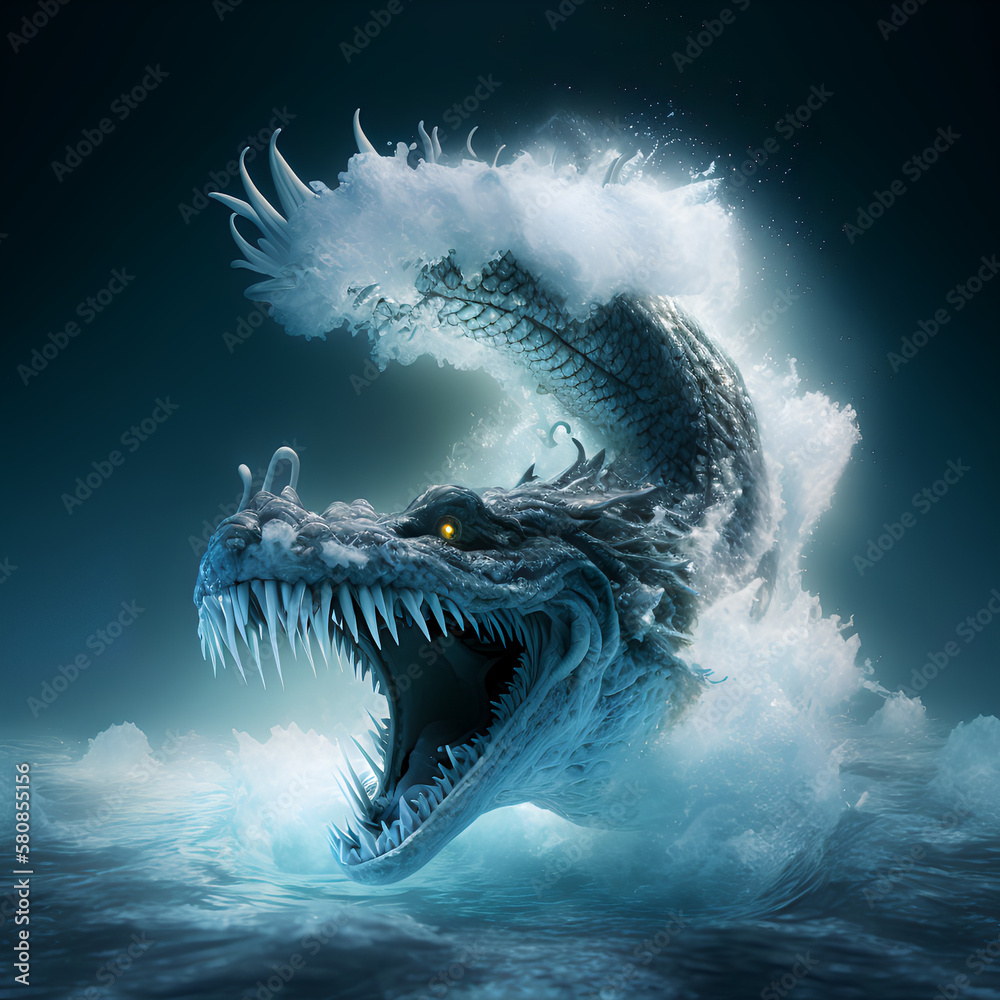 Sea serpent coming out of the ice, Made with AI, Generative Ai, AI ...