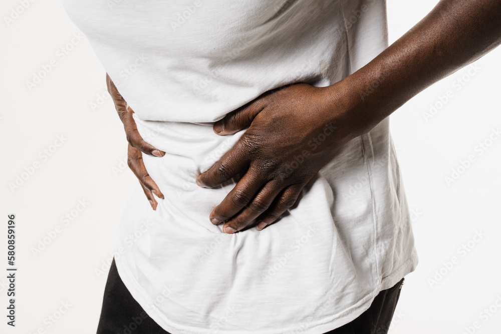 Cancer of stomach and esophagus of African man. Sick african american ...