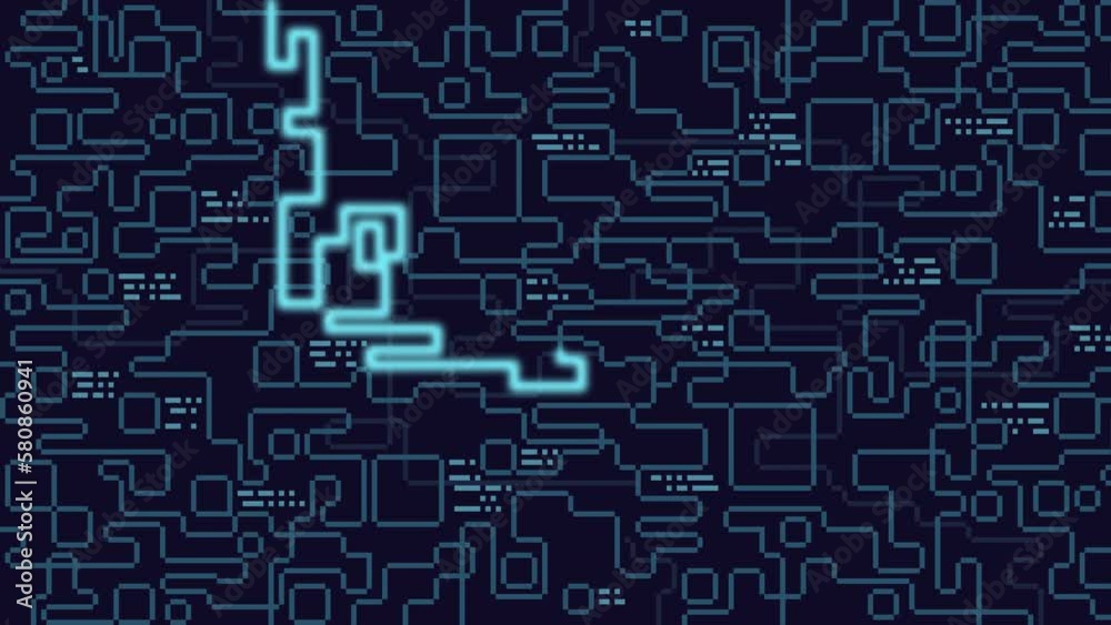 Maze, labyrinth. Laser ray path background with dynamic glowing neon ...