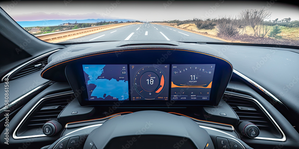 A modern car dashboard with big screen navigation - Generative AI ...