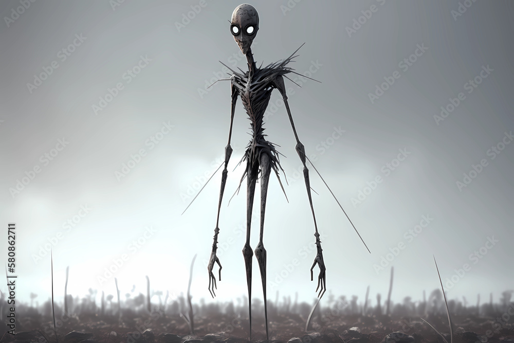 Tall Thin Scary Alien Monster Prowling a Desolate Planet for Victims ...