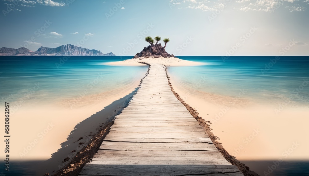 Narrow path to a deserted island. A narrow path leading to an ...