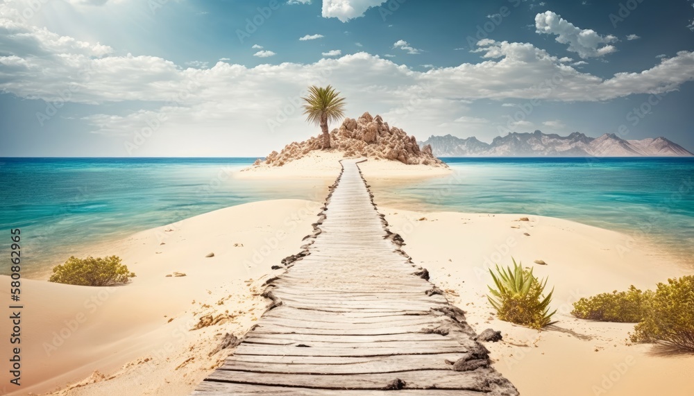 Narrow path to a deserted island. A narrow path leading to an ...