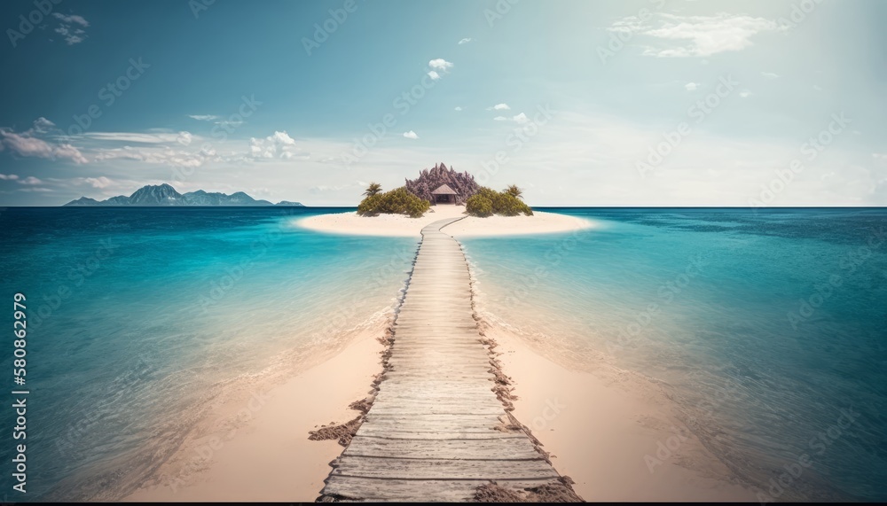 Narrow path to a deserted island. A narrow path leading to an ...