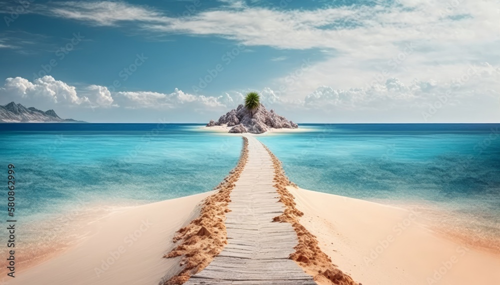 Narrow path to a deserted island. A narrow path leading to an ...