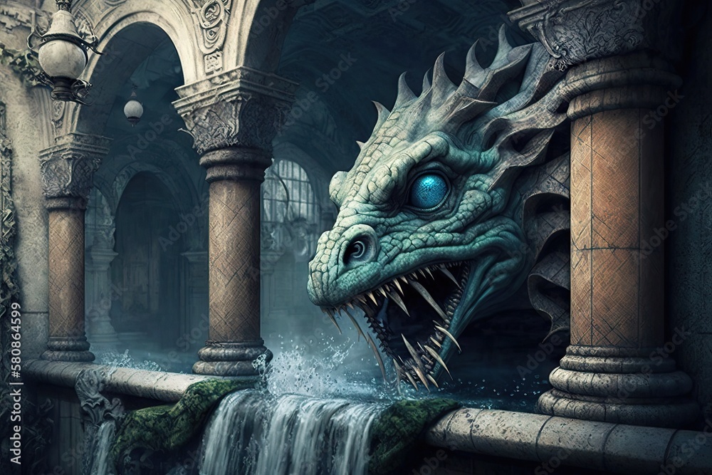 rainwater flowing through a complex system of ancient stone pipes and a ...