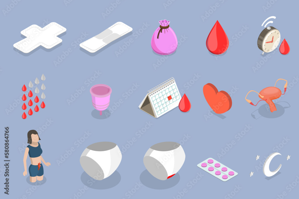 Vektorová grafika „3D Isometric Flat Vector Set of Menstrual Period ...