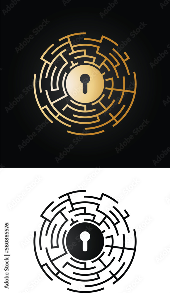 Keyhole inside the maze icon isolated on white background. The concept ...