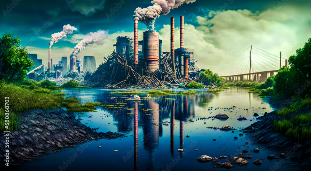 An image of factory with smoke coming out of it. catastrophic ...