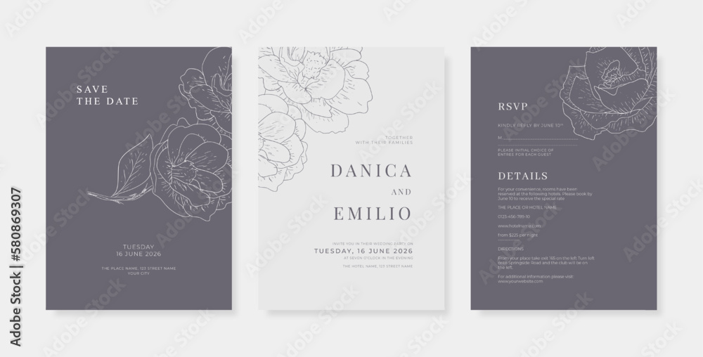 Simple wedding invitation template. Simple and minimalist wedding card ...