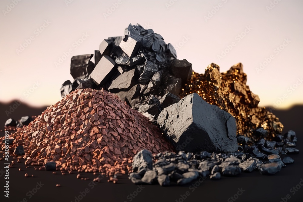 Small pile of minerals extracted in a rare earth mine. Ai generated ...