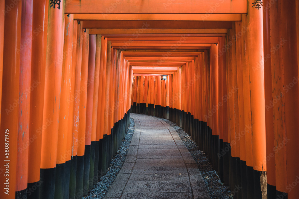 Beautiful Pathway of Red Tori Gates in a Japanese Temple in Kyoto Stock ...
