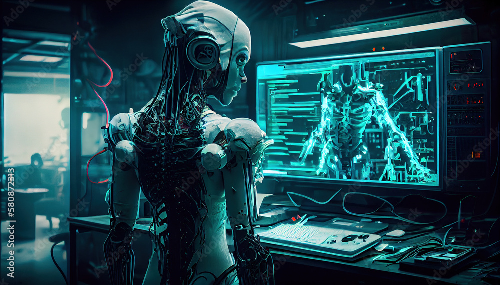 Cyborg in the biological laboratory of the Future scientific concept ...