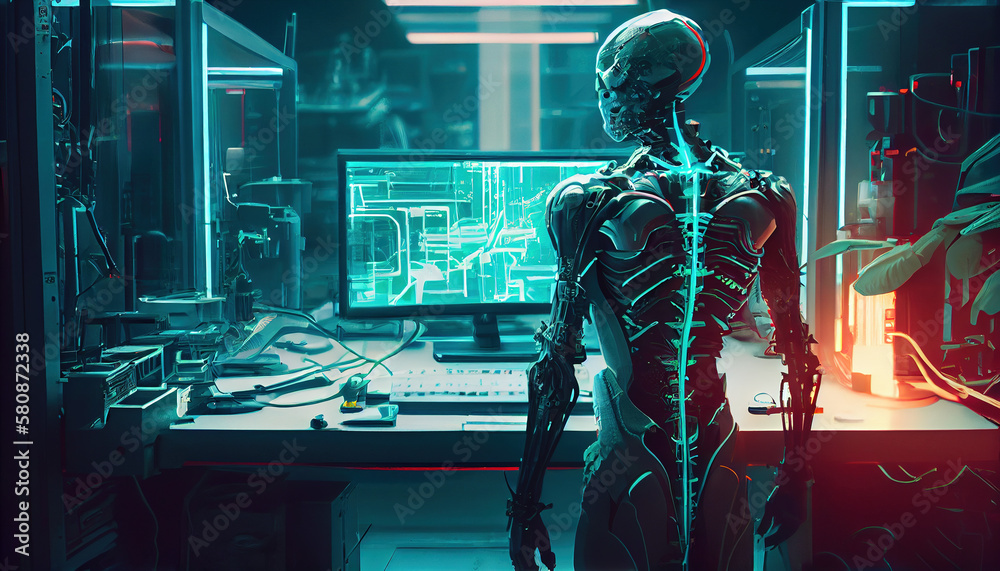 Cyborg in the biological laboratory of the Future scientific concept ...