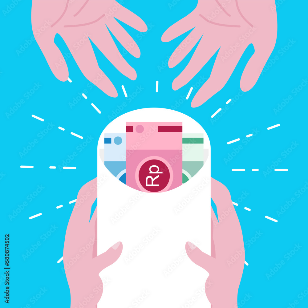 The hand holding the envelope is open and ready to give, while the hand ...