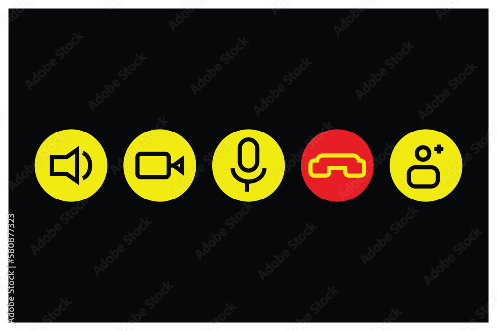 Vector illustration of media player buttons on a black background. Flat ...