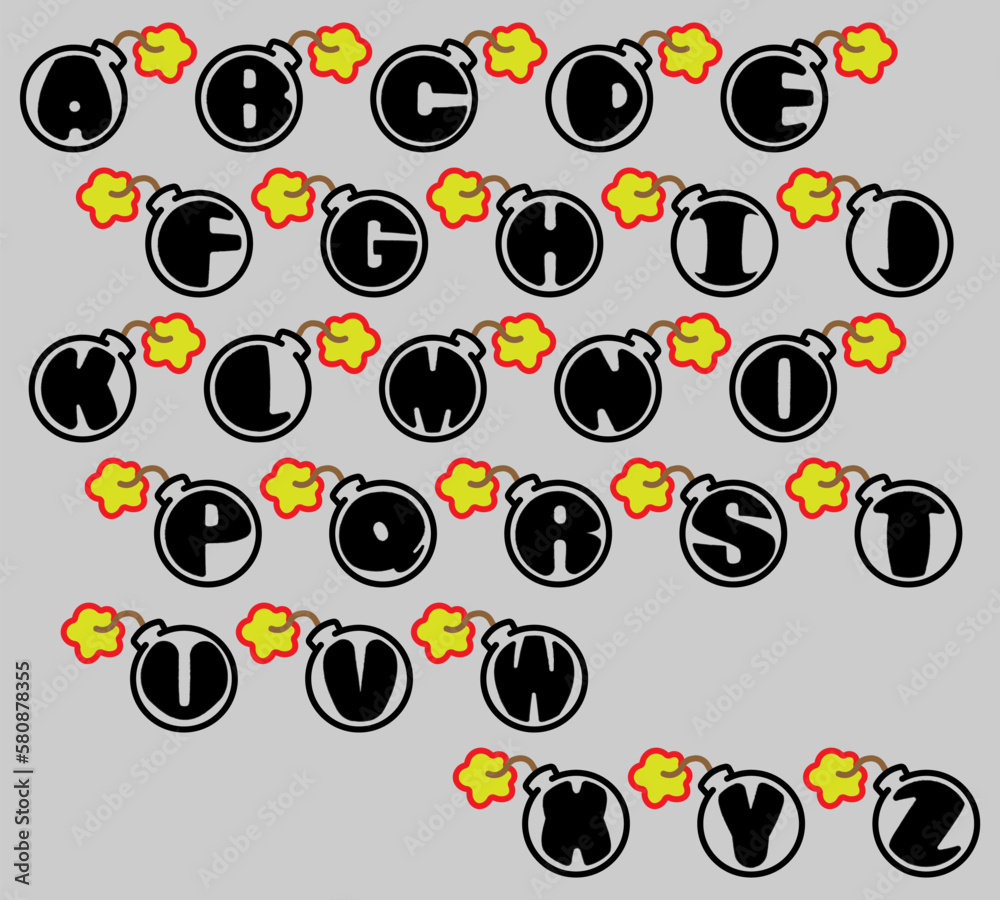 Alphabet uppercase in bomb shapes. Isolated vector illustration in bomb ...