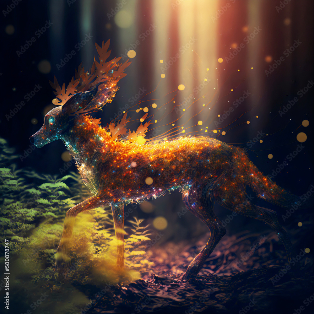 Side view of mythical hawk beast in vibrant ultra realistic golden ...