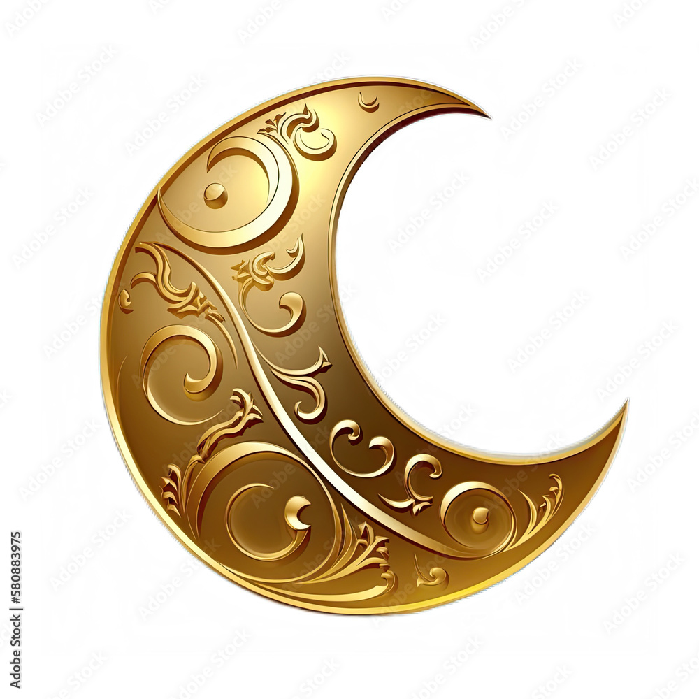 Arabesque moon isolated on transparent background. Arabic gold vintage ...