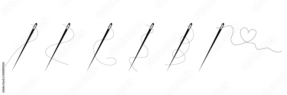 Needle icon. Needle and thread signs. The icon of a needle with a ...