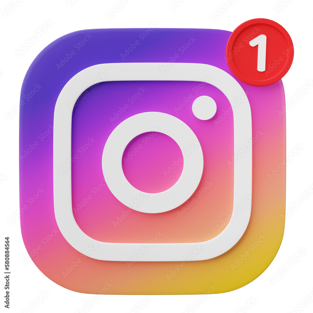 3D render, instagram logo icon with new notification isolated on ...