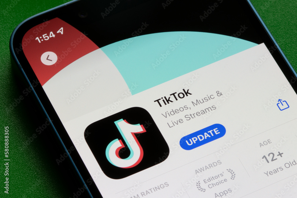 Portland, OR, USA - Dec 9, 2022: TikTok mobile app is seen in the App Store on an iPhone. TikTok ...