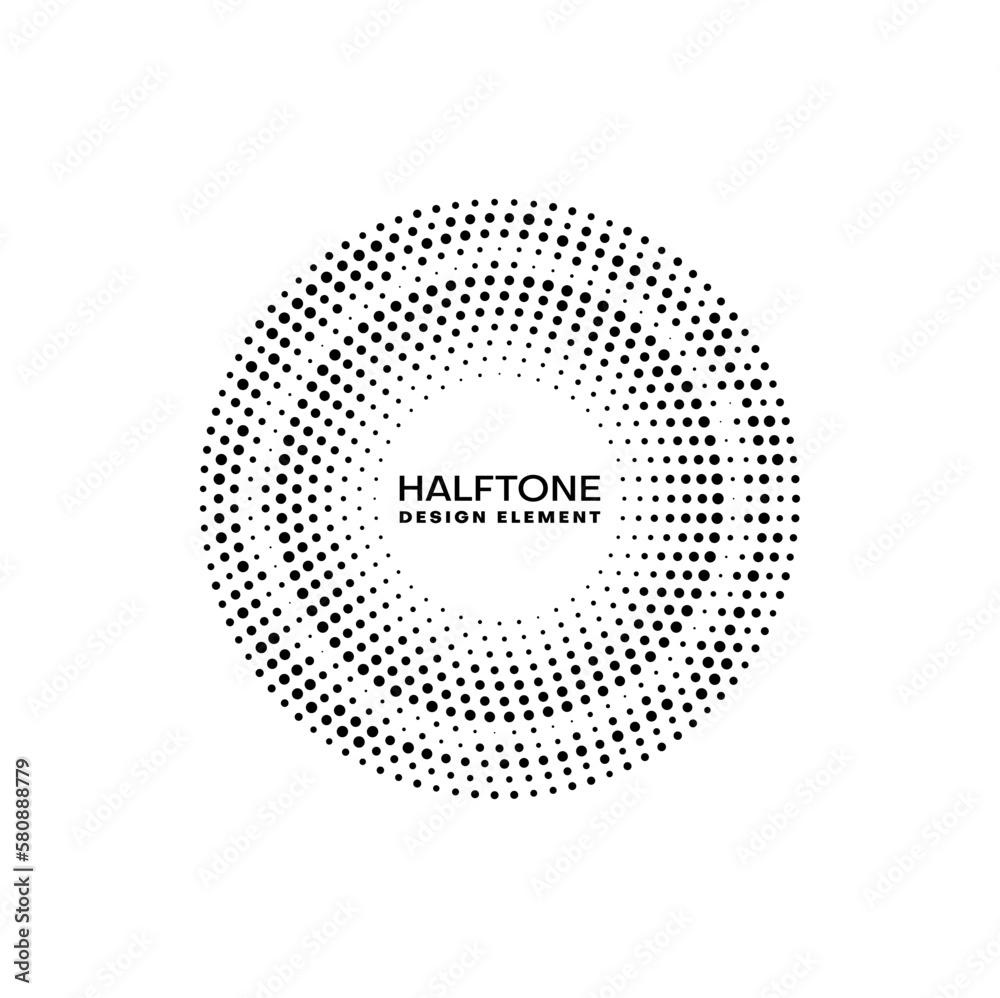 Halftone circle frame border with vector pattern of black dots and ...