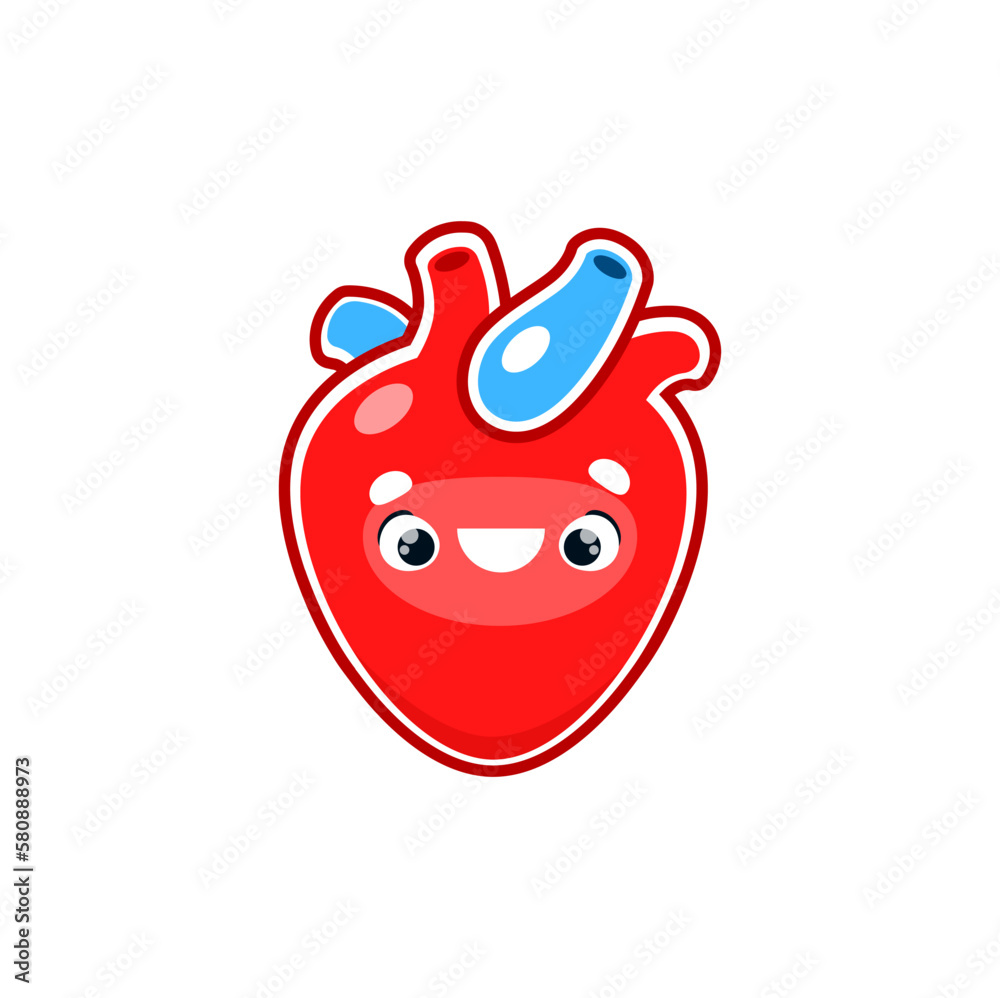 Cartoon human heart body organ character. Vector healthy anatomical ...