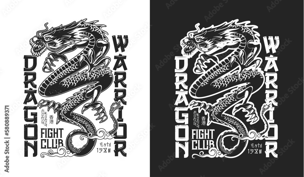 Chinese dragon mascot, fighting club t-shirt print, martial arts fight ...