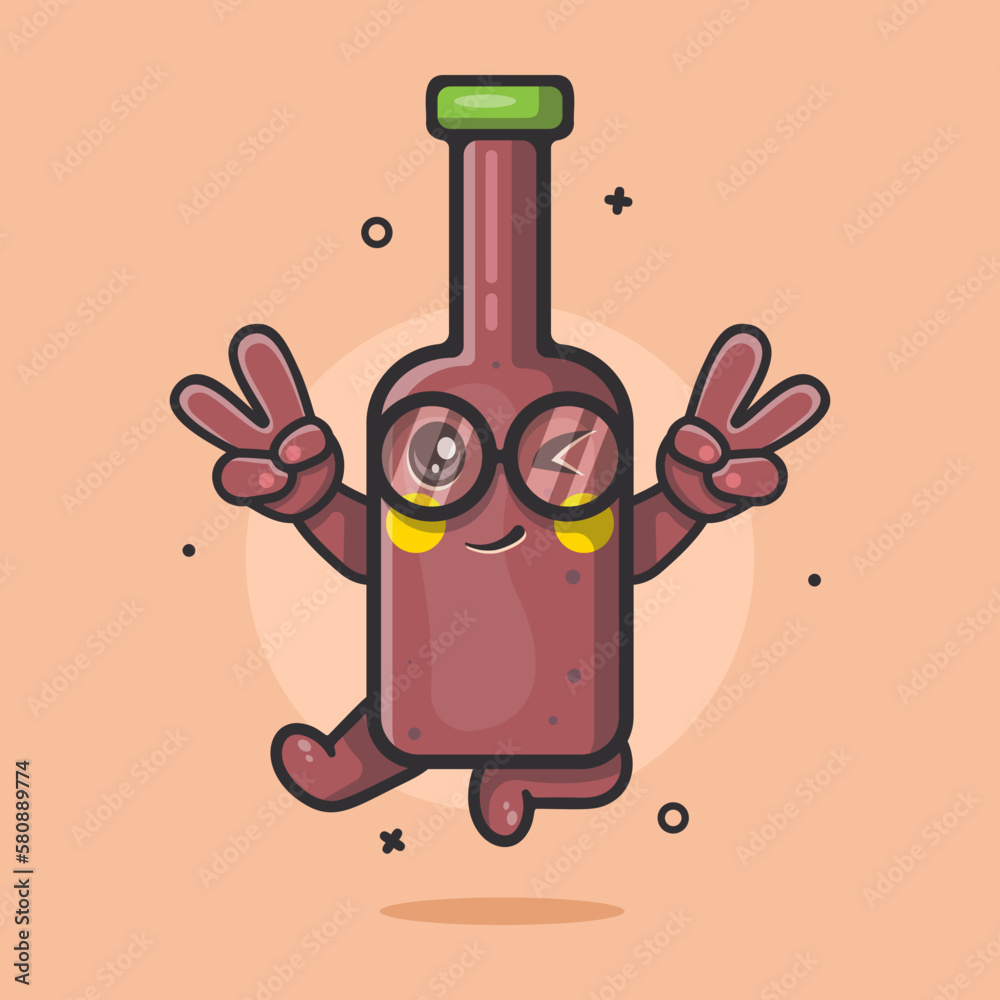 cute beer bottle character mascot with peace sign hand gesture isolated ...