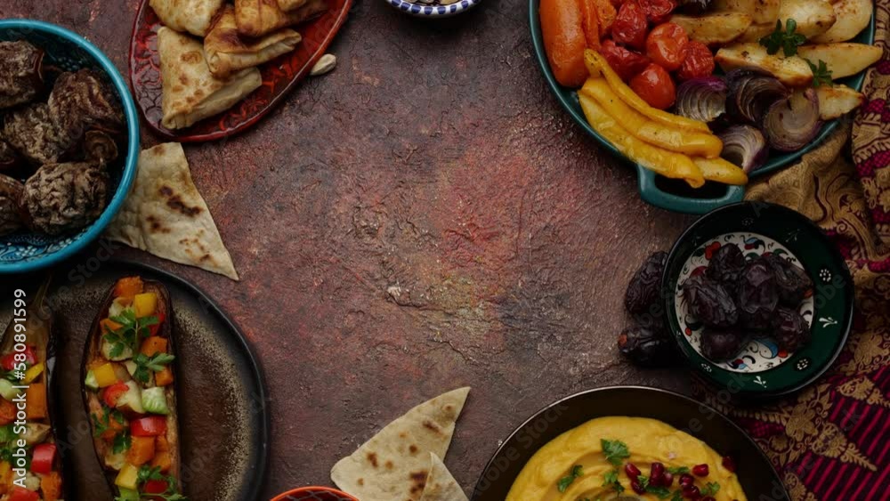 An assortment of different types of authentic Middle East cuisine on a ...