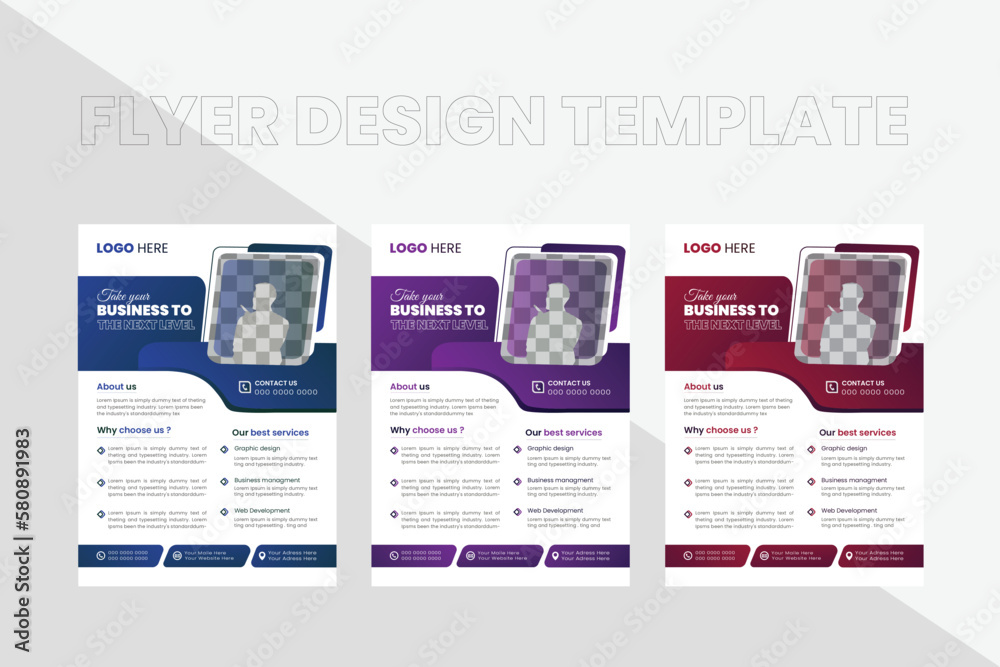 Standard or Extended business flyer template design set with different ...