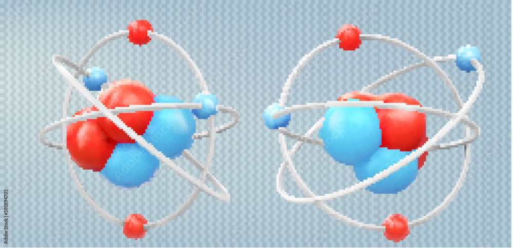 Atom close up. Realistic 3d vector with the effect low depth of field ...