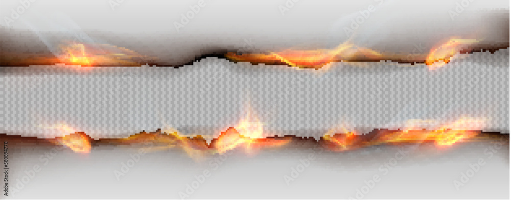 Vector realistic burning paper page edge and hole with fire. Parchment ...