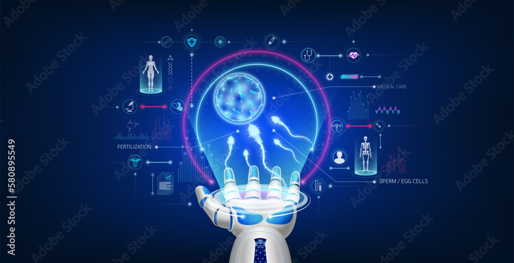 Futuristic medical cybernetic robotics technology. Sperm and egg cells ...