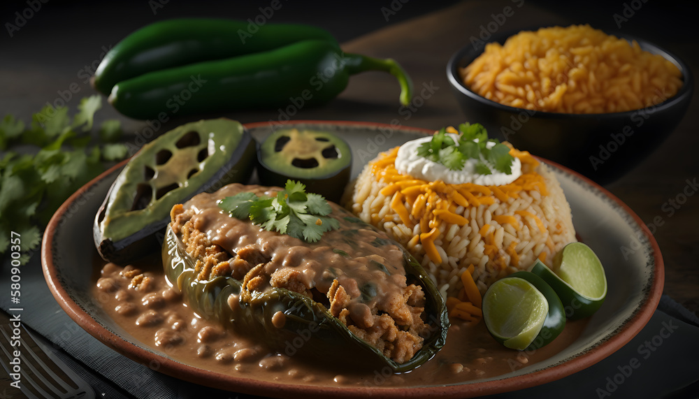 Satisfying Chiles Rellenos with Refried Beans and Mexican Rice, AI ...