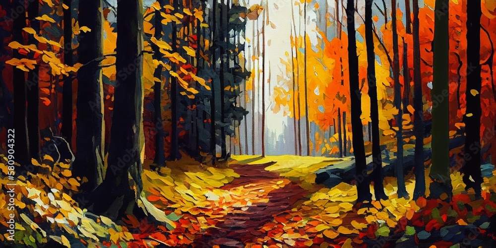 painting path woods vibrant colors smooth gradients young mosaics ski ...