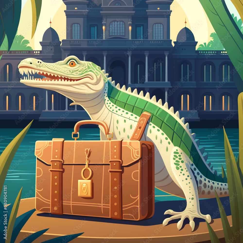 Portrait of a shark with a briefcase, representing Wall Street and the ...