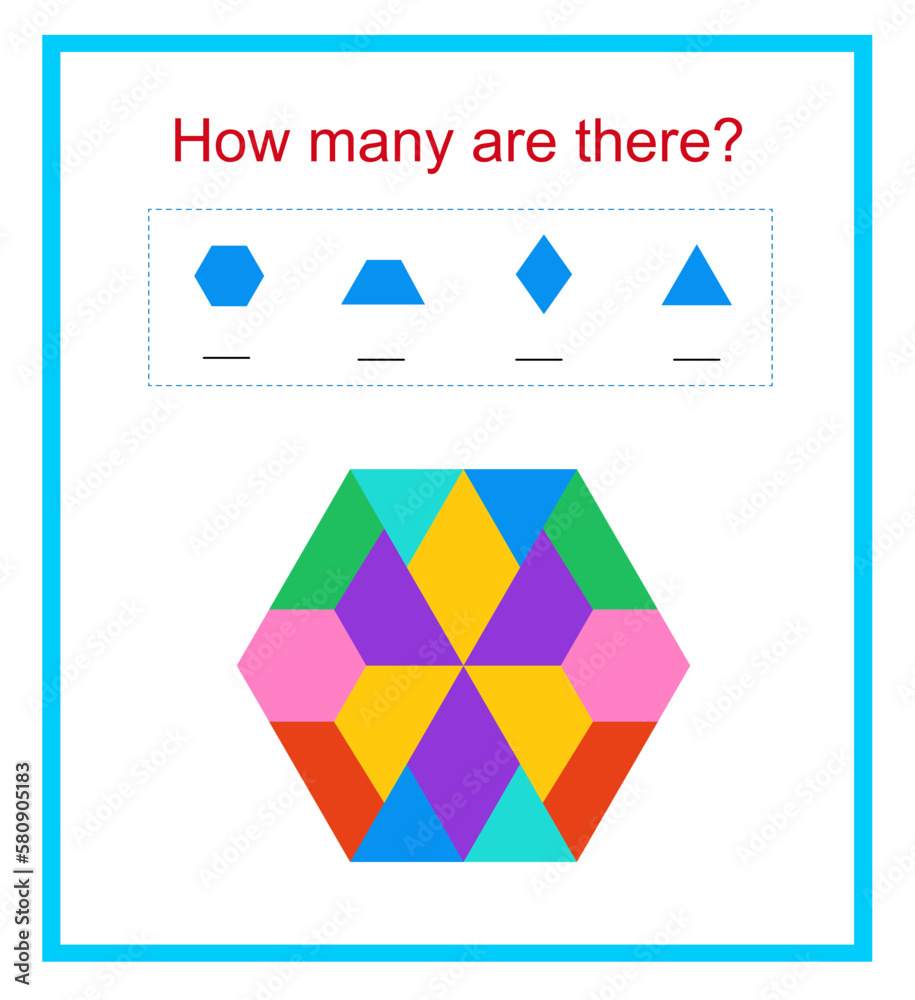 Math activity for children. How many geometric shapes? Developing ...