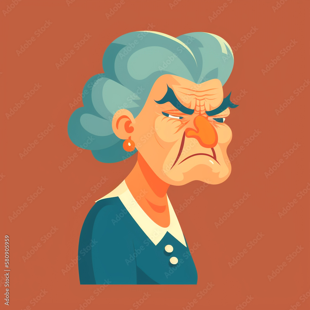 Portrait of an old woman with a disgusted expression Vector style ...