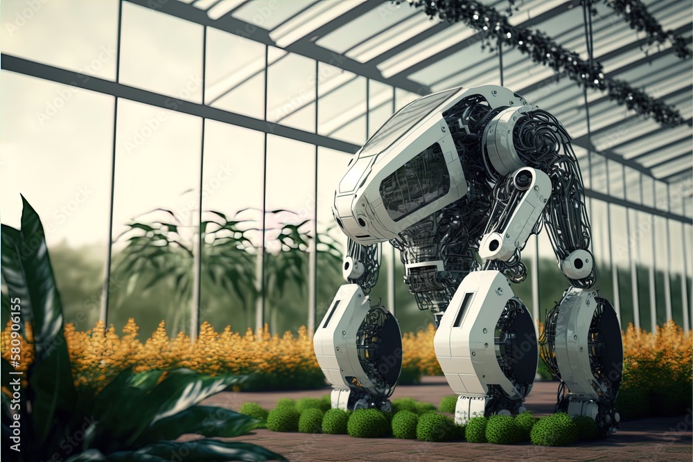 AI Robot smart modern industrial farming in the greenhouse in 8K ...