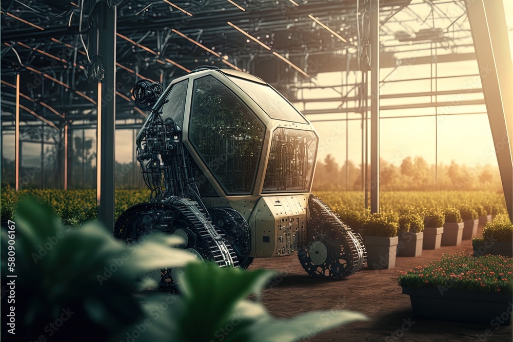 AI Robot smart modern industrial farming in the greenhouse in 8K ...