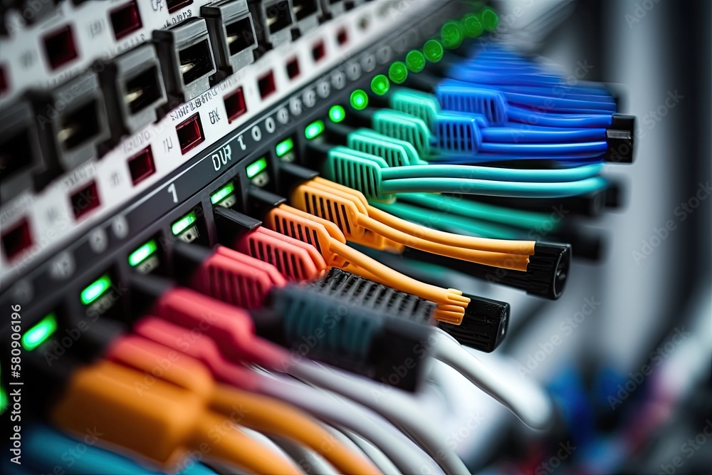 Background image of Ethernet cable on network switches. Generative AI ...