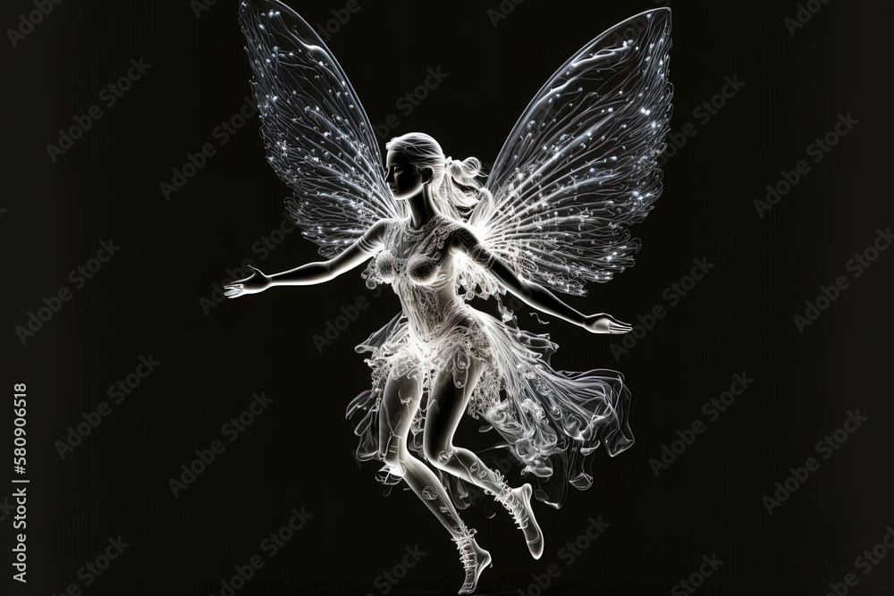 ภาพประกอบสต็อก Magical Fairy: Transparent Flying Being with Delicate ...