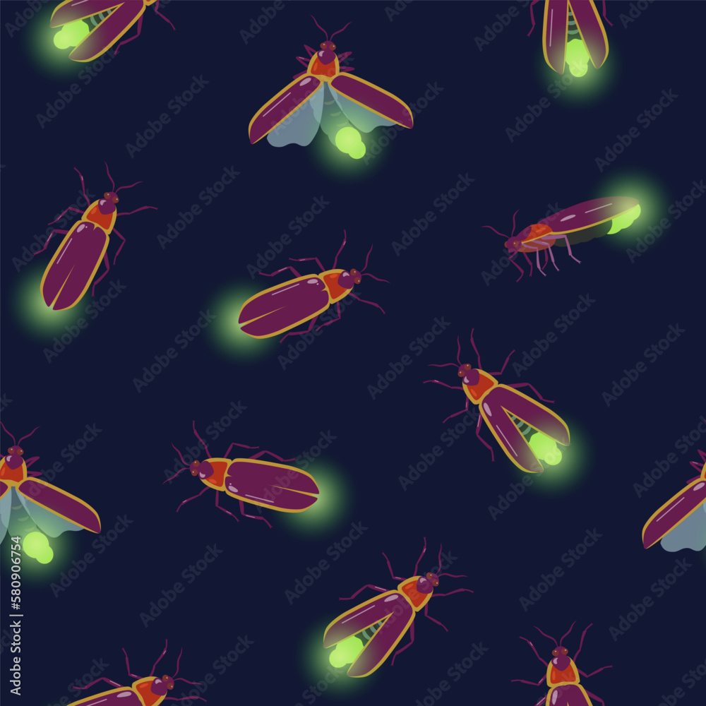 Seamless pattern with firefly insects flying with different angles ...
