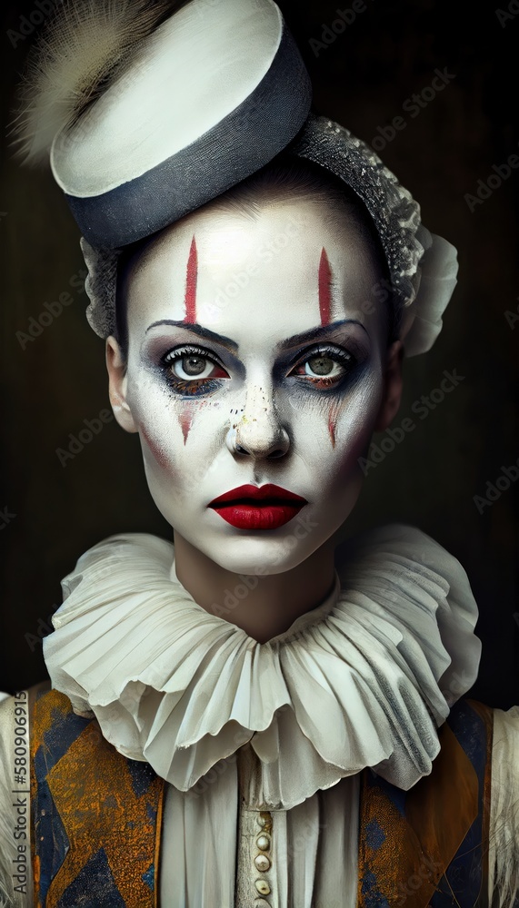 person wearing clown makeup southern gothic scornful tudor oil painting ...