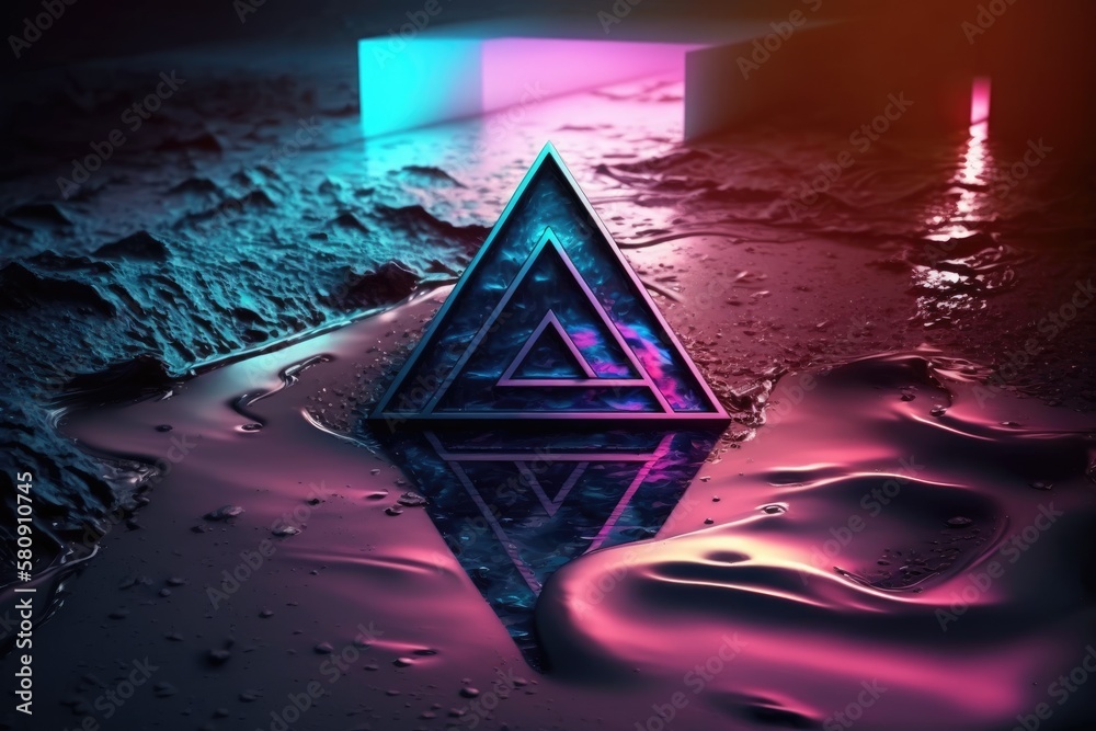 Triangle with a holographic effect on the drain. geometric abstraction ...